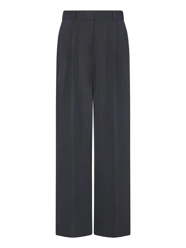 THE ROW Daniela Pleated Wool Twill Wide Leg Pants - Charcoal