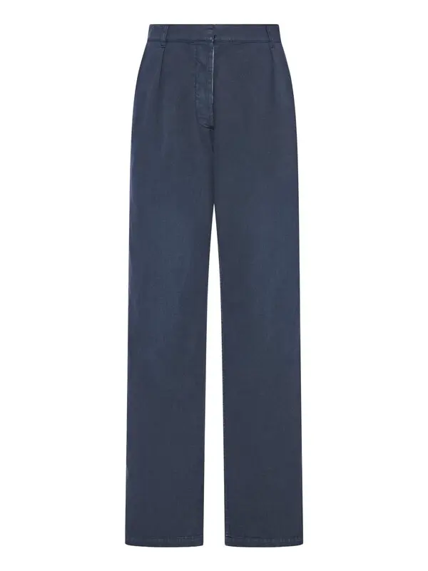 THE ROW Adler Cotton Twill Pleated Straight-leg Pants - Faded Navy