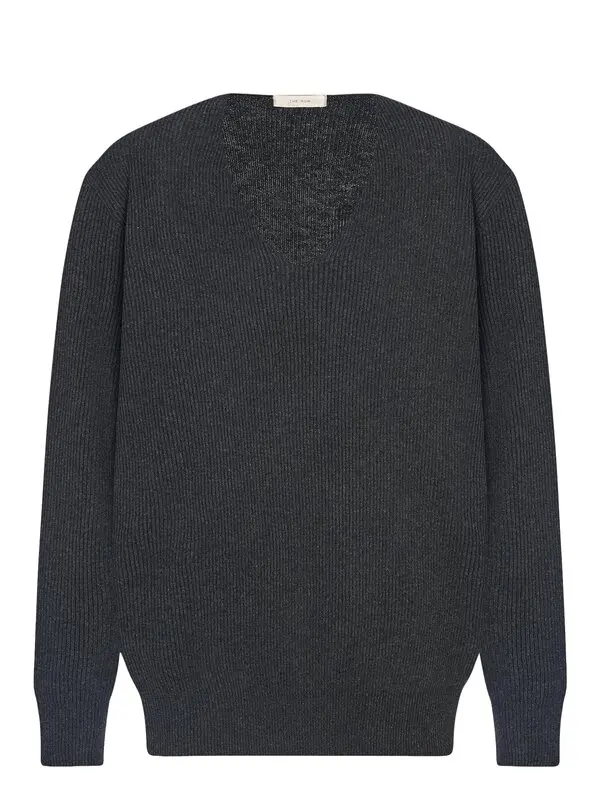 THE ROW V-neck Cotton Cashmere Sweater - Charcoal