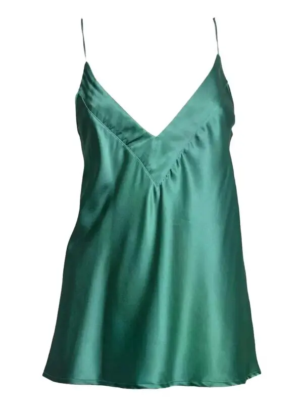 SOLOTRE Satin Finish V-neck Spaghetti Strap Top - Green