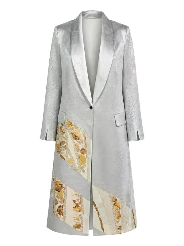 IBRIGU Patchwork Jacquard Overcoat - Silver