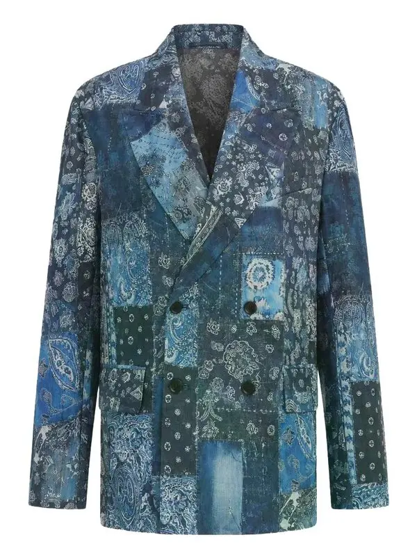 R13 Patchwork Double-breasted Blazer - Blue