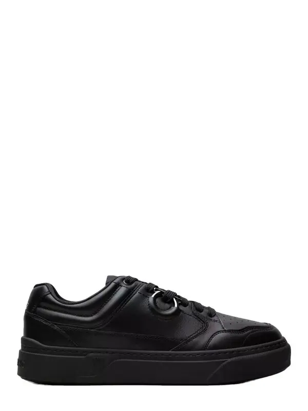 FERRAGAMO Gancini Detail Leather Sneakers - Black