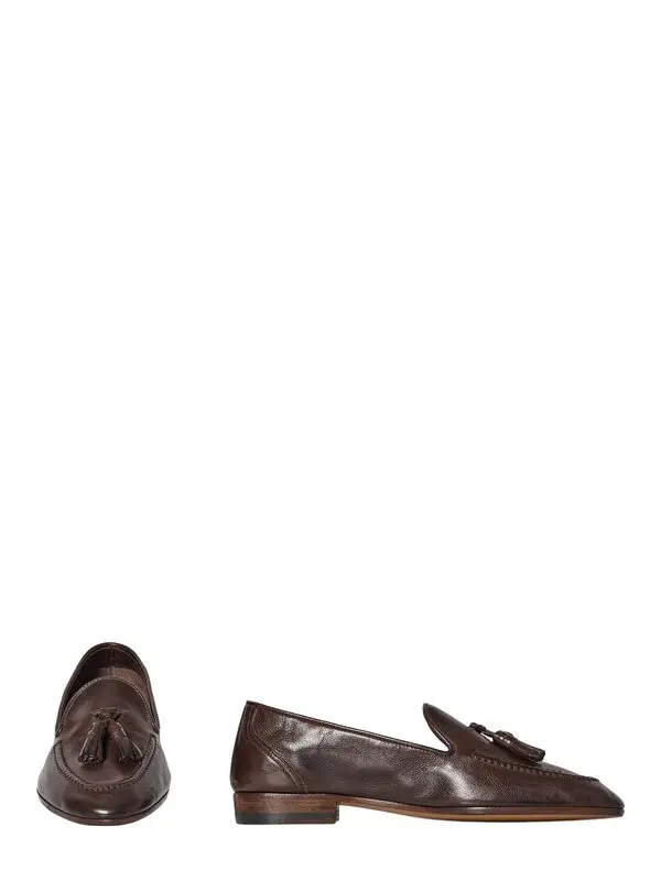 THE ROW Caden Loafer In Grained Calfskin Leather - Deep Brown