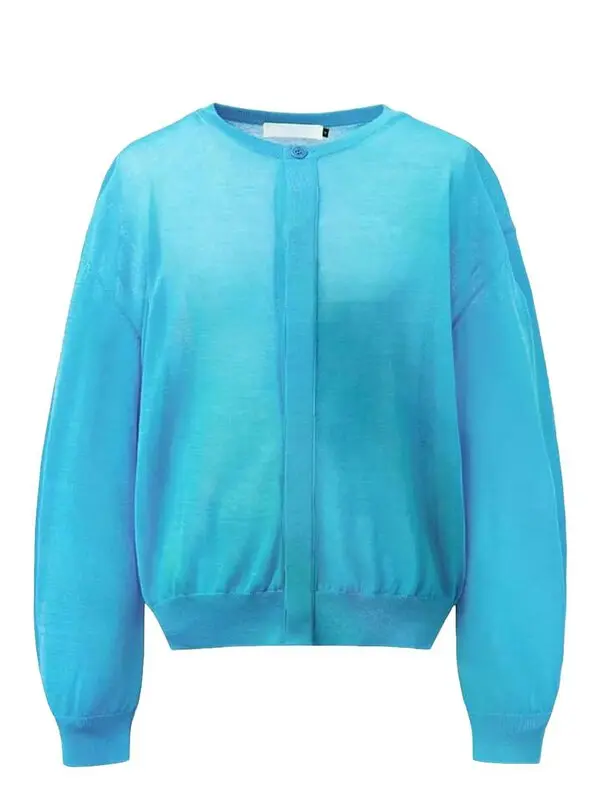 AMOMENTO Sheer Ribbed-trim Cardigan - Blue