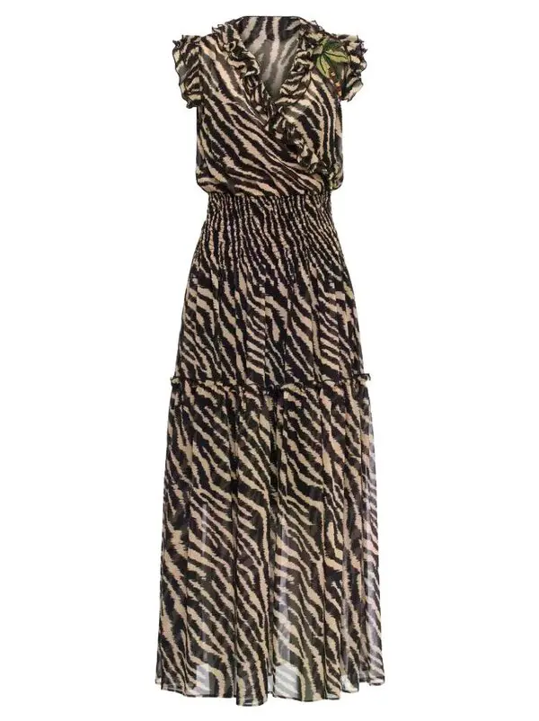 MAISON COMMON Ruffled Zebra-print Silk Maxi Dress - Black