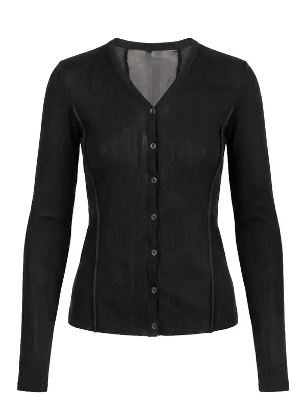 Masnada Ribbed Cardigan With Chiffon Insert - Black