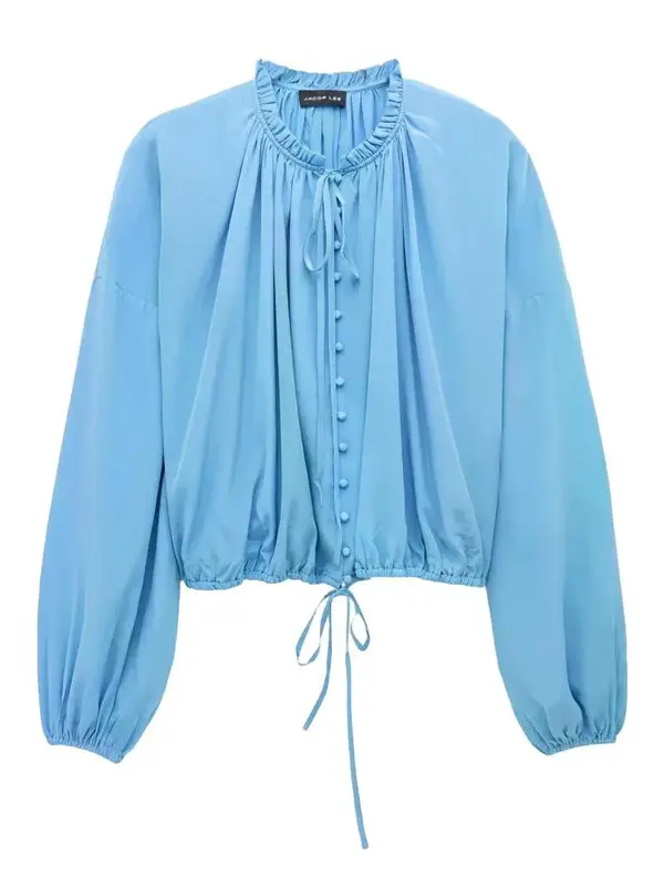 JACOB LEE Ruffled Neck Button-front Blouse - Blue