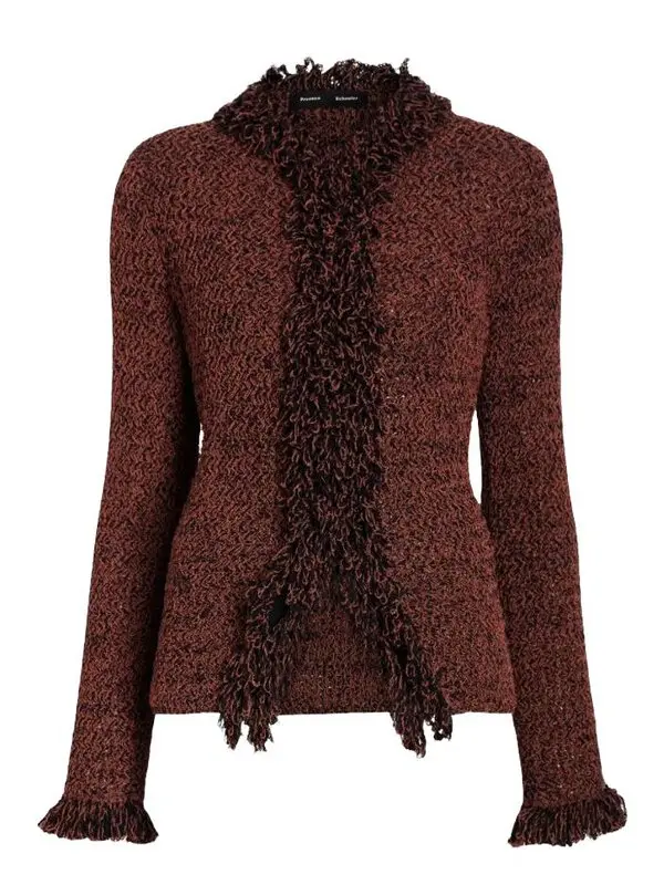 Proenza Schouler Textured Jacquard Long Sleeve Top With Fringe Trim - Brown