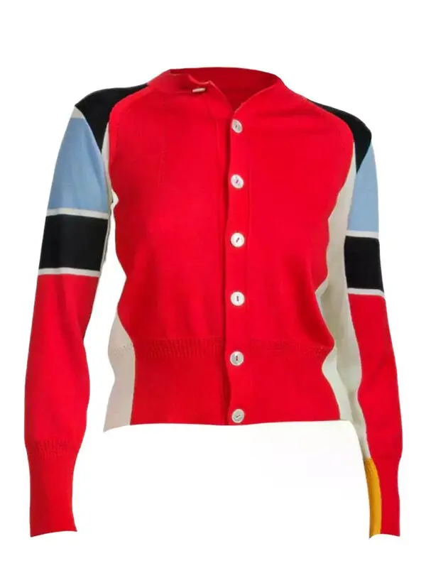 SHIRO SAKAI Color-block Crew Neck Cardigan - Red