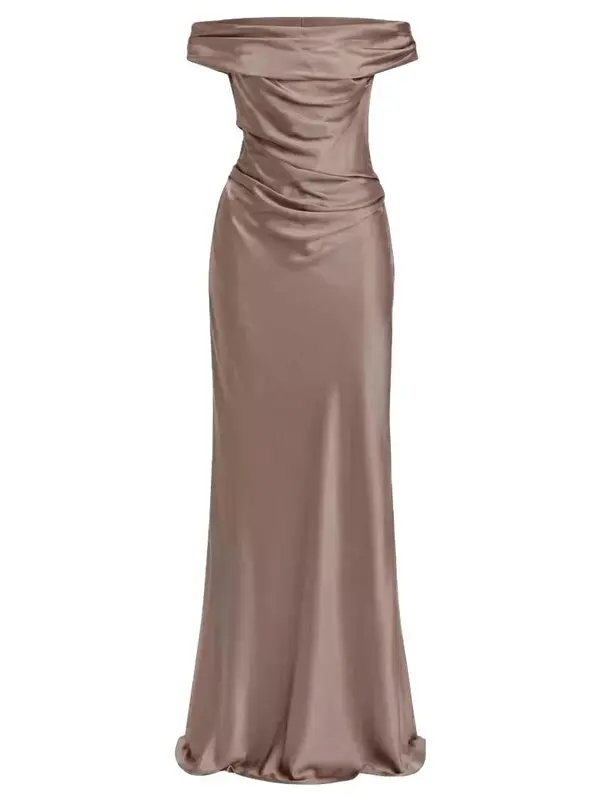 THE SEI Bardot Draped Maxi Gown - Brown
