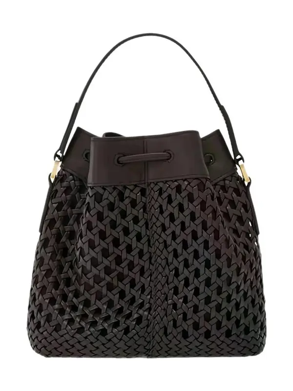 FERRAGAMO Woven Leather Mini Bucket Bag - Brown