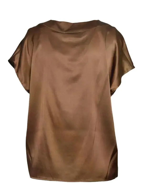 SOLOTRE Satin Finish V-neck Blouse - Brown