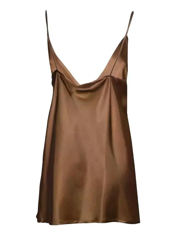 SOLOTRE Satin Finish V-neck Camisole Top - Brown
