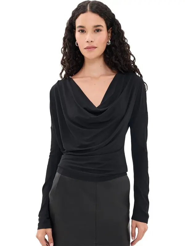 Helmut Lang Cowl Neck Long Sleeve Top - Black