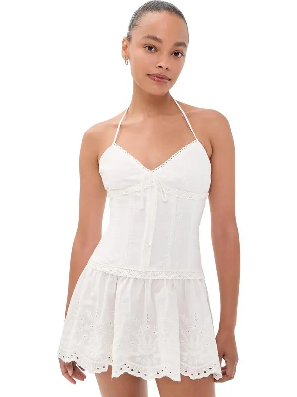GUIZIO Marini Eyelet Mini Dress - White