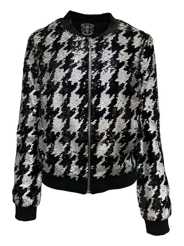 ANY OLD IRON Reversible Sequin Houndstooth Bomber Jacket - Gold/black/silver