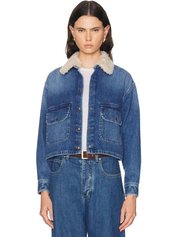 Moncler Denim Jacket With Faux Fur Collar - Blue