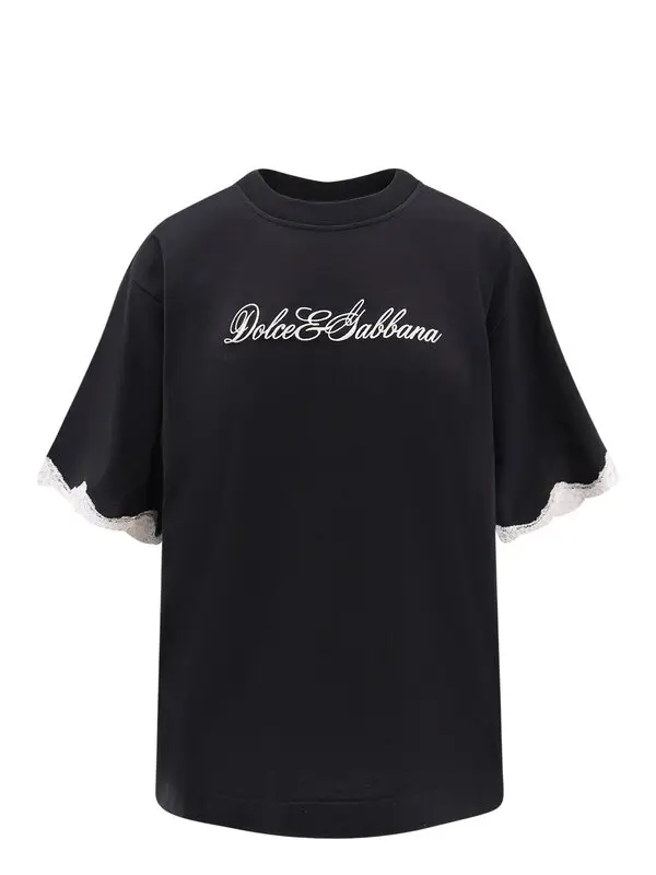 Dolce & Gabbana Dolce Gabbana Logo Embroidered Crewneck T-shirt - Black