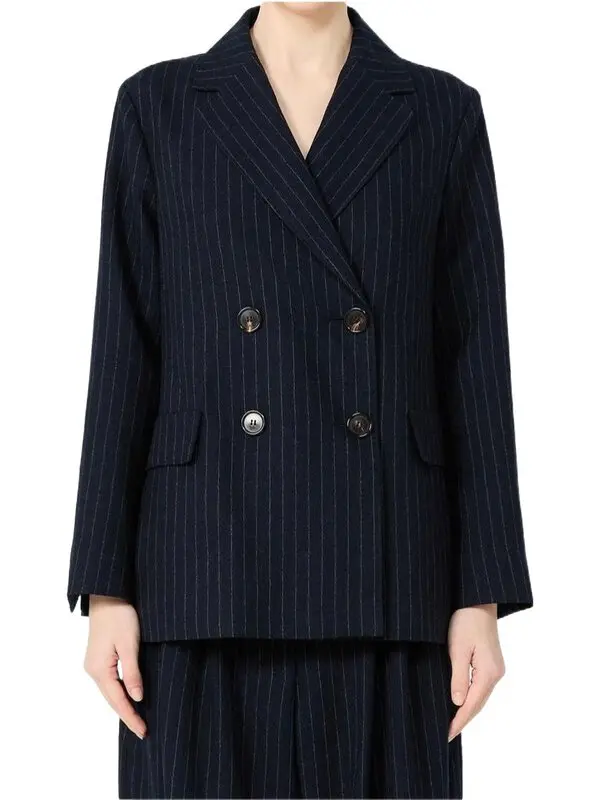 Max Mara Pinstripe Double Breasted Suit Jacket - Black