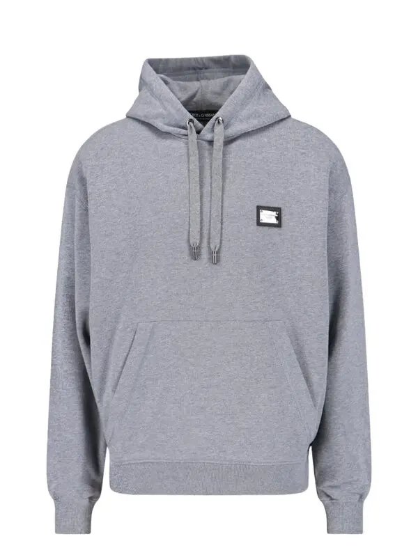 Dolce & Gabbana Logo Plaque Drawstring Hoodie - Gray