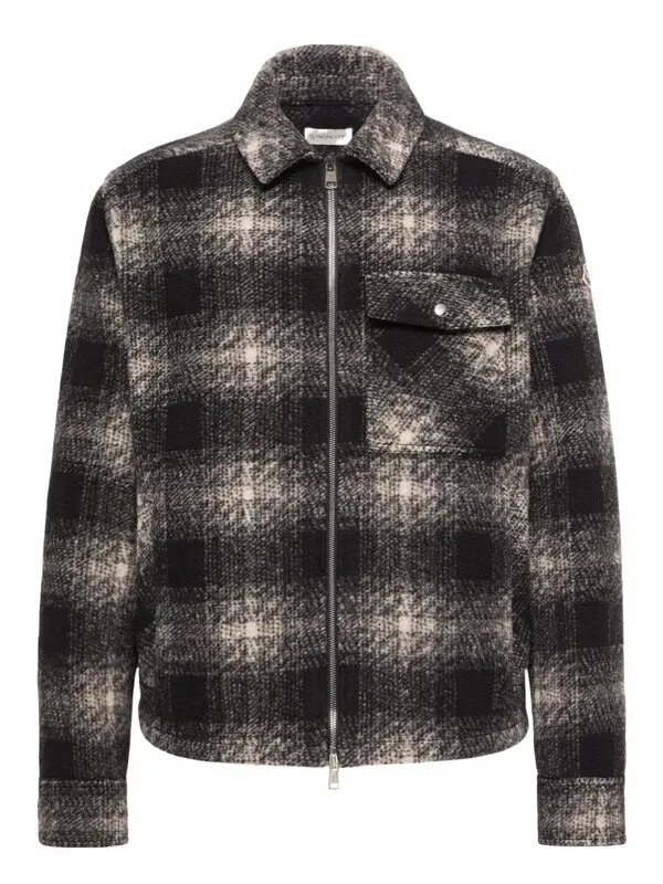 Moncler Checked Zip-up Shirt - Black And Grey
