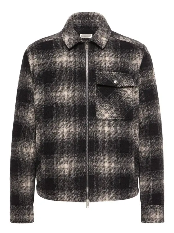 Moncler Check Jersey Zip-up Shirt - Dark Gray