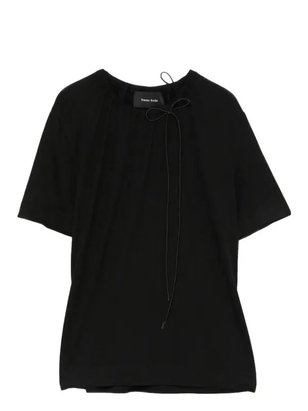 Simone Rocha Gathered Neck Cord Bow T-shirt - Black