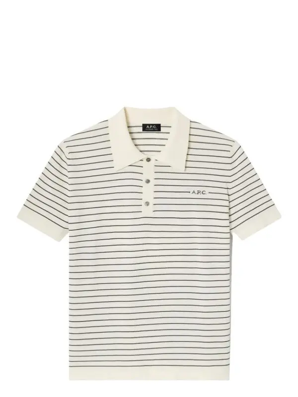 A.p.c. Striped Short-sleeve Polo Shirt - Ecru/kaki