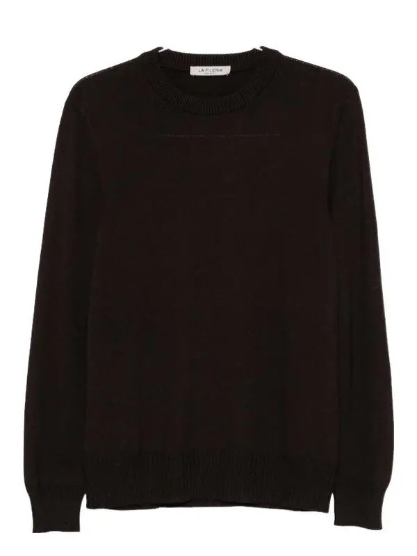 D'ANIELLO Crew Neck Ribbed Trim Sweater - Dark Brown