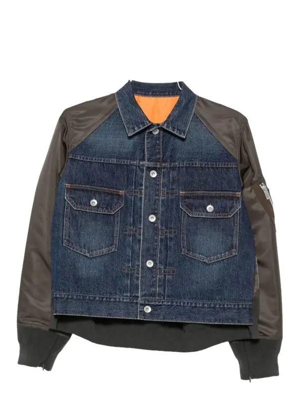 Sacai Panelled Denim Jacket - Blue Green