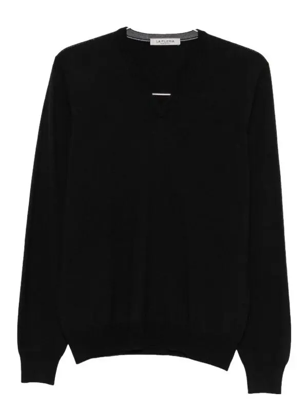 D'ANIELLO V-neck Fine Knit Sweater - Black