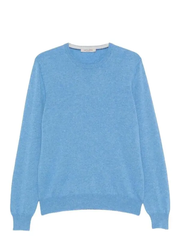 D'ANIELLO Crew Neck Long Sleeve Fine Knit Sweater - Sky Blue