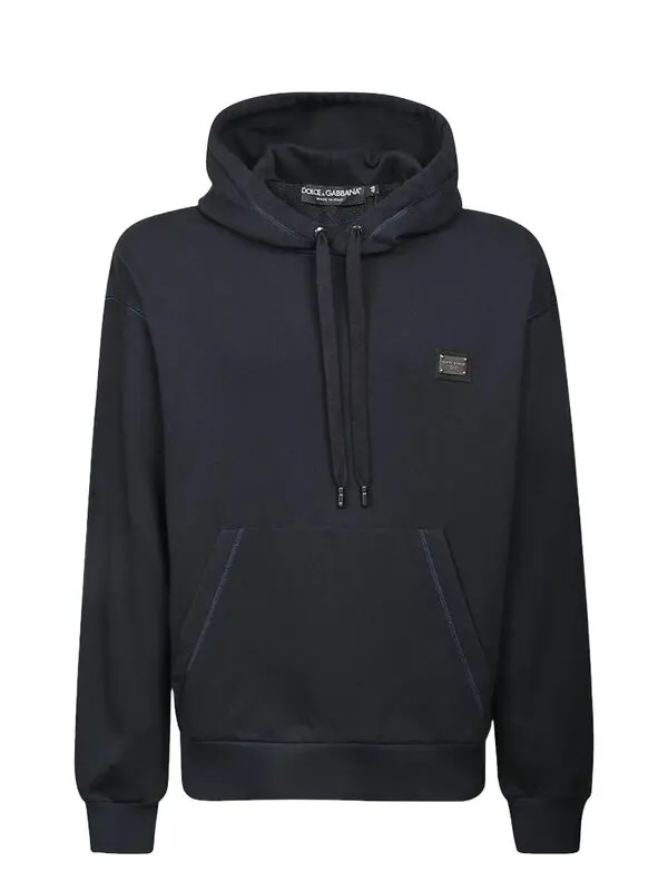 Dolce & Gabbana Logo Plaque Drawstring Hoodie - Black