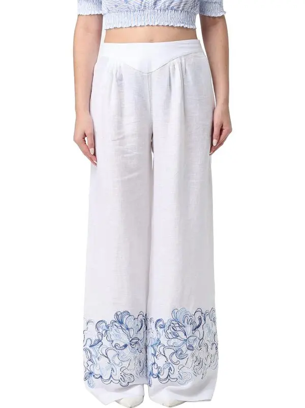 Ermanno Scervino Embroidered Wide-leg Linen Palazzo Trousers - White