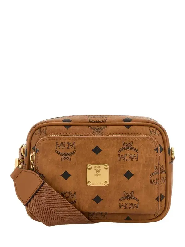 Mcm Aren Bag In Coated Cotton - Brown