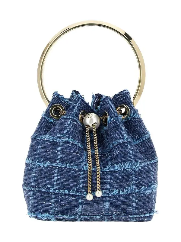 JIMMY CHOO Bucket Bag With Gold Tone Hoop Handle And Chain Strap - Blue
