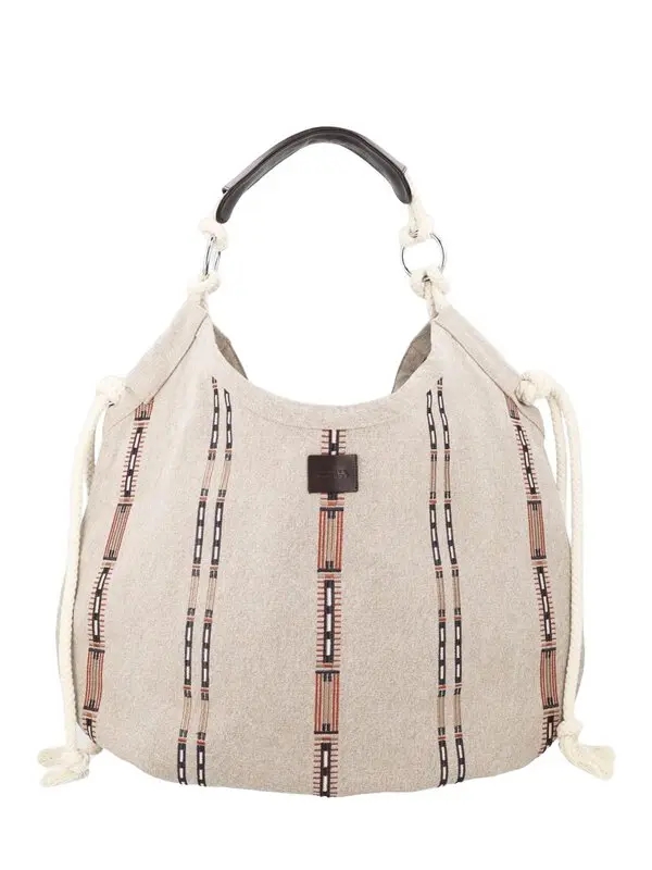 Isabel Marant Étoile Byron Ethnic Embroidered Cotton Tote Bag With Leather Handles - Beige