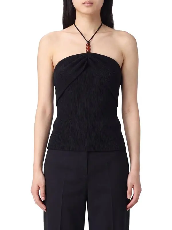 Magda Butrym Slim Fit Beaded X-neck Top - Black