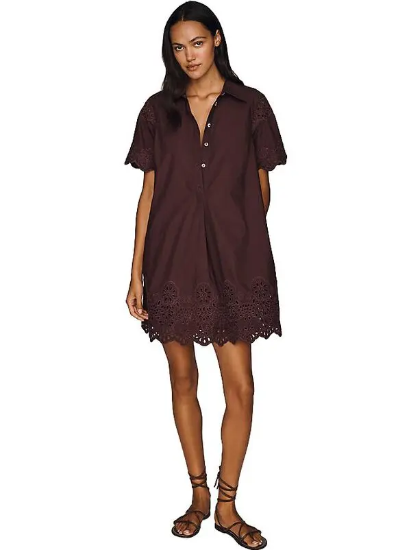 Anthropologie Pollie Cotton Swing Mini Dress - Fudge
