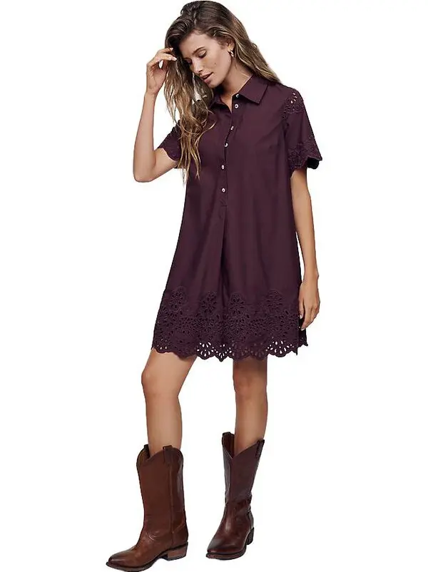 Anthropologie Pollie Cotton Poplin Swing Mini Dress - Fudge