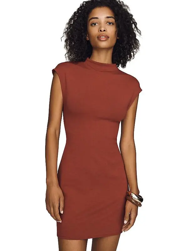 PILCRO Knit Mock-neck Mini Dress - Dark Wine