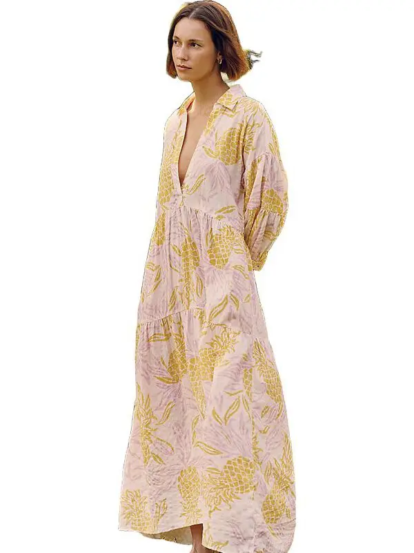 CELANDINE Carolita Tiered Shirtdress - Ivory Pattern