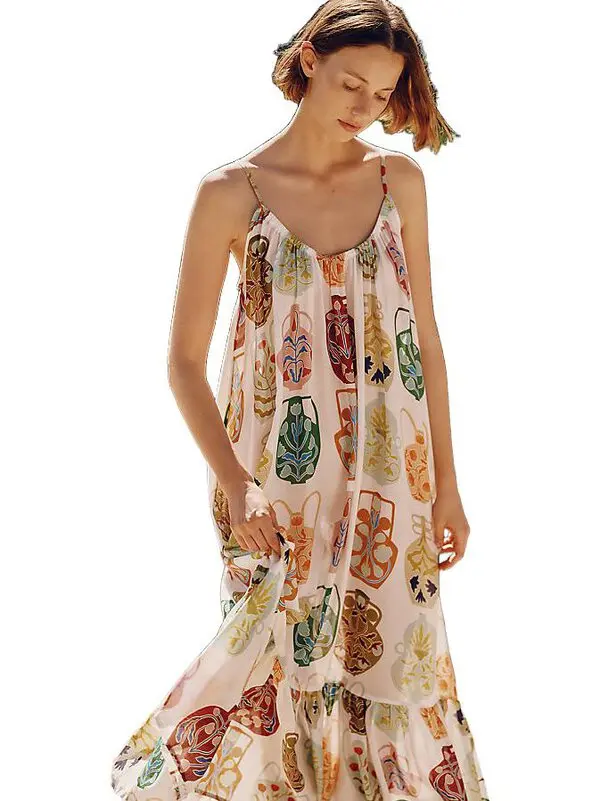 CELANDINE X Carla Llanos Scoop-neck Midi Dress - Ivory Pattern