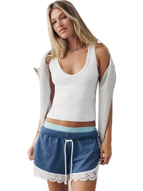 Daily Practice Lace Trimmed Terry Shorts - Dark Blue