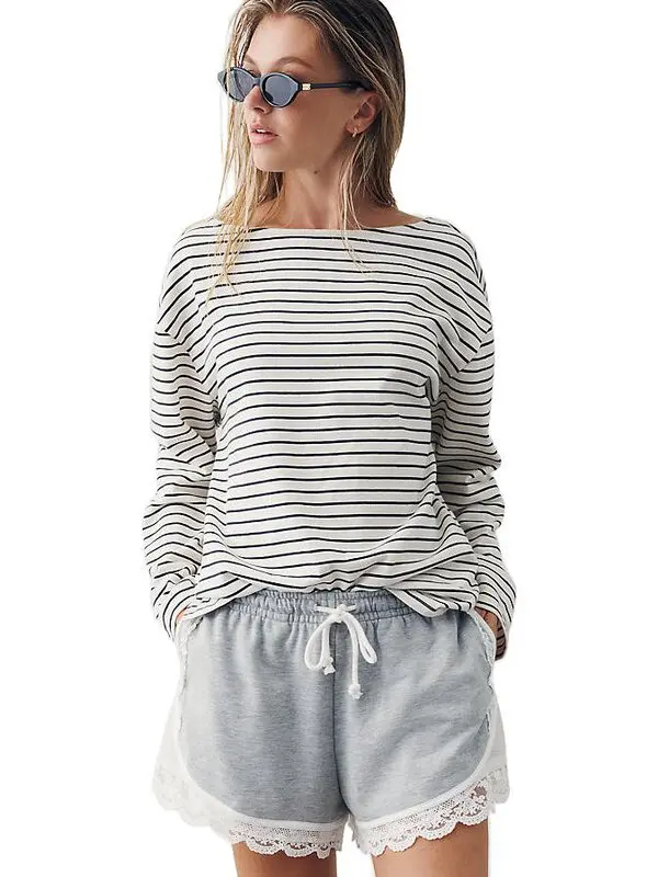 Daily Practice Lace Trimmed Terry Shorts - Light Grey