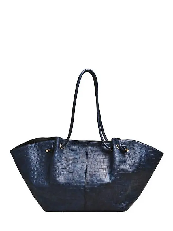 Maeve Embossed Croc Tote Bag - Navy