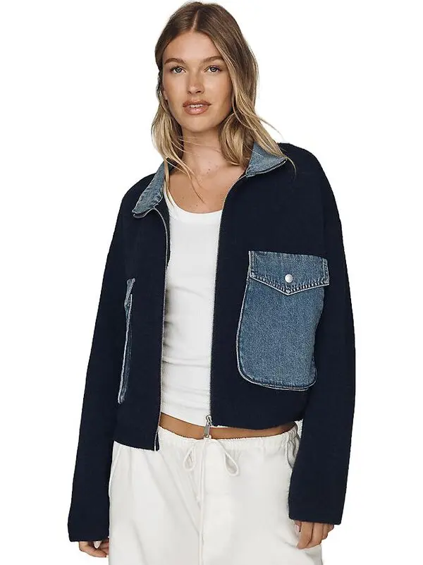 Blanknyc Oversized Zip-up Denim Collar Jacket - Off The Clock