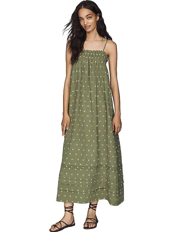 RAISONNEL 100% Cotton Smocked Midi Dress - Olive