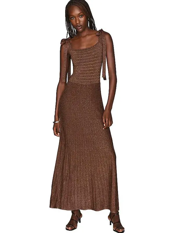 Endless Rose Square-neck Tie Detail Midi Dress - Brown